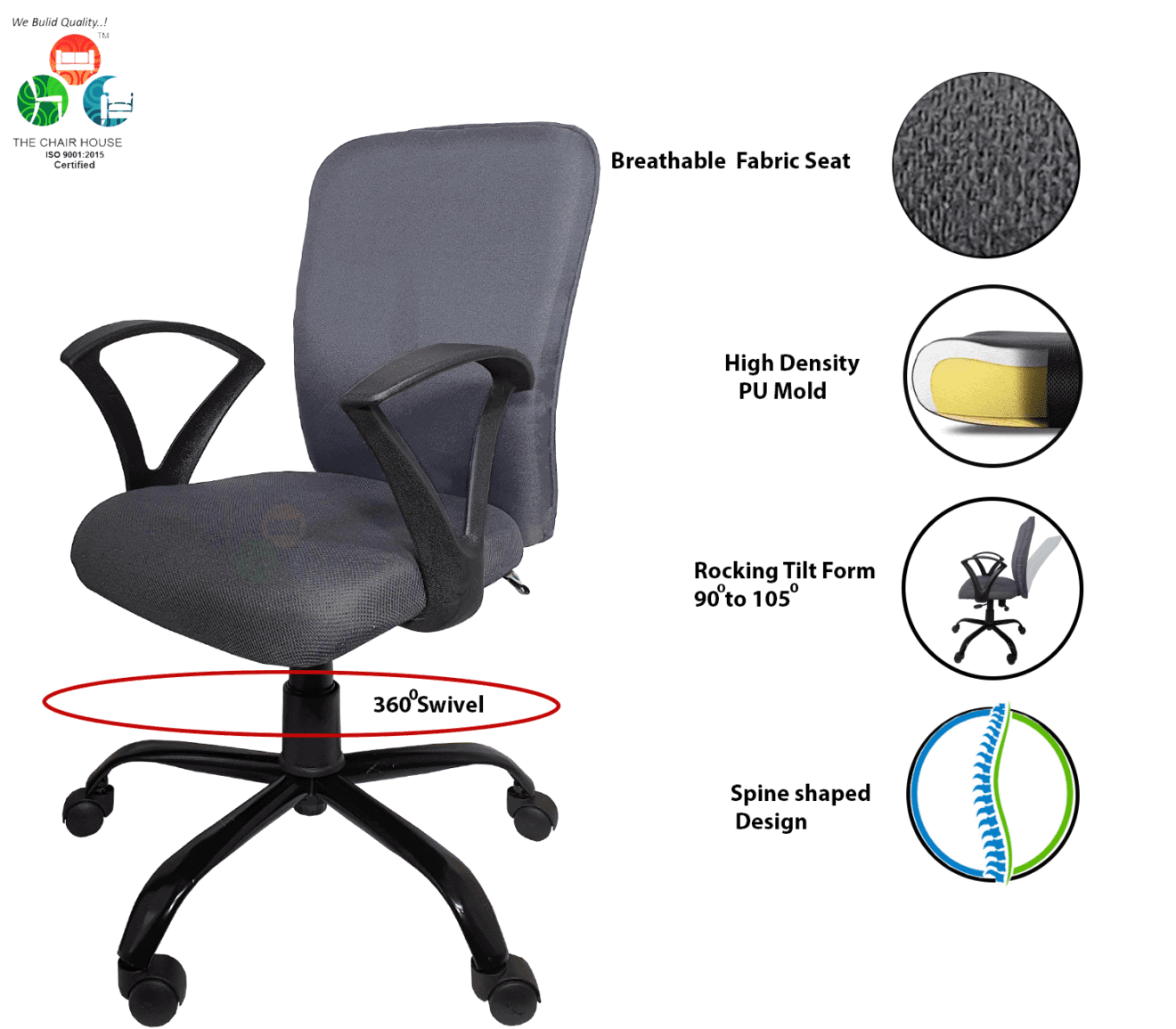 C12 Zebra 'S' Handle Ergonomic Mid-Back Office Chair (Grey) - The Chair ...